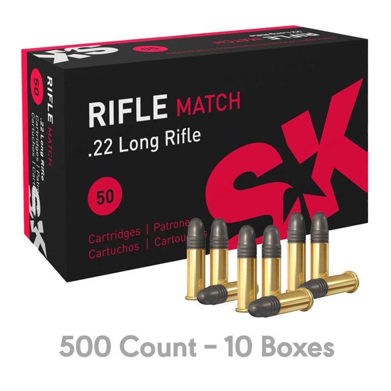 SK Rifle Match .22 LR Ammunition, 40 Grain Lead Round Nose - 500 rounds ...